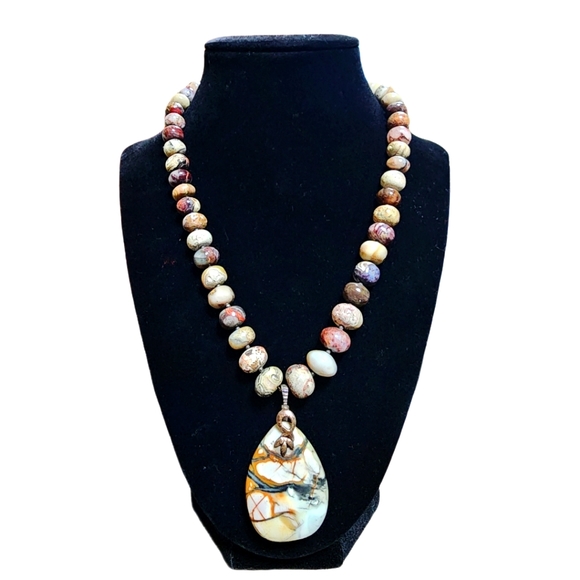 Jewelry | Vintage Polished Natural Stone Penant And Beaded Necklace ...